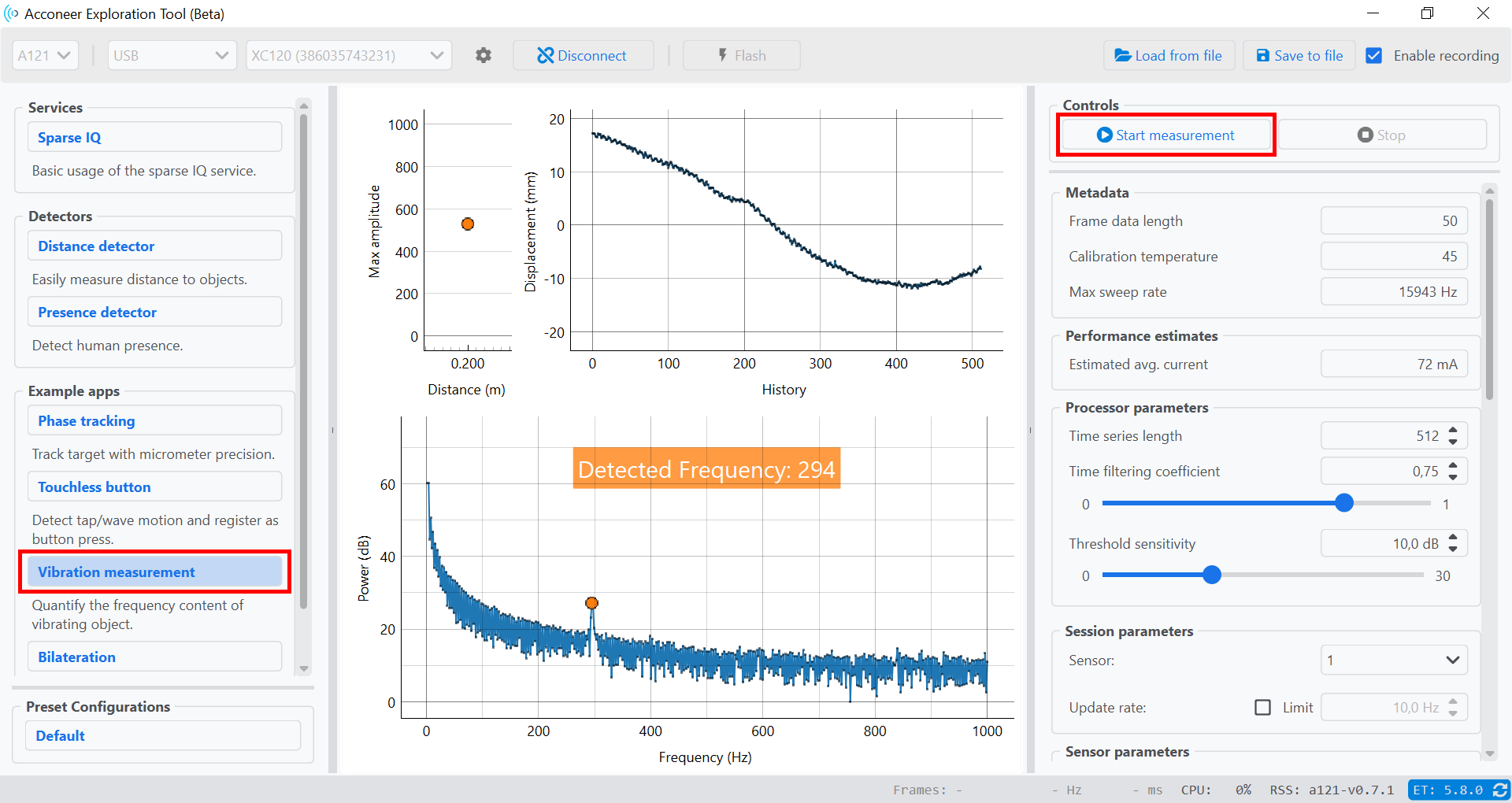 Vibration measurement - Acconeer