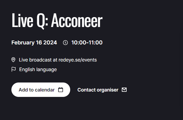 ACCONEER PRESENTS YEAR-END-REPORT 2023 WITH Q&A ON FEBRUARY 16 - Acconeer